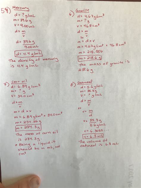 Answer Key Density Practice MRS BOHAYCHUK S INFORMATION STATION 2
