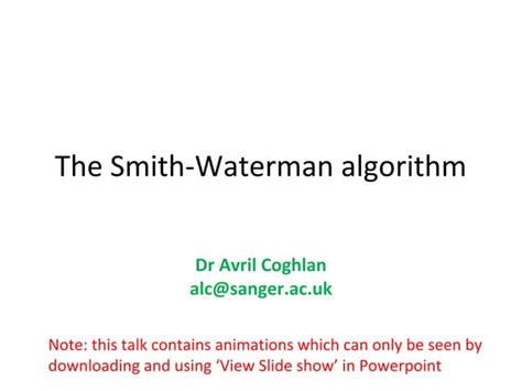The Smith Waterman Algorithm Ppt