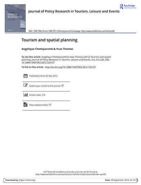 Pdf Tourism And Spatial Planning