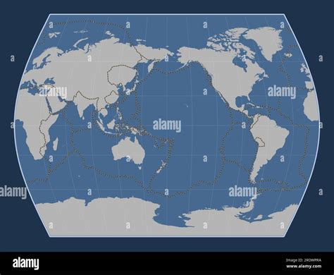 Tectonic Plate Boundaries On The World Solid Contour Map In The Times Projection Centered On The