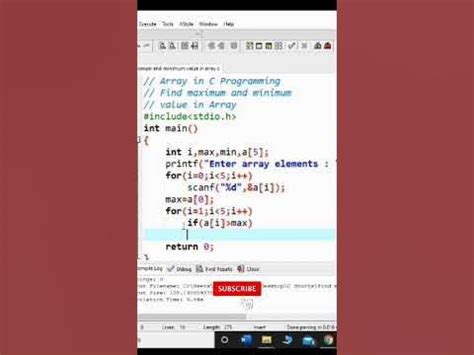 #78 C Program to Find Maximum and Minimum Number in Array | C Programming #shorts - YouTube