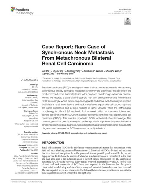 2021 Case Report Rare Case Of Synchronous Neck Metastasis From Metachronous Bilateral Renal Cell
