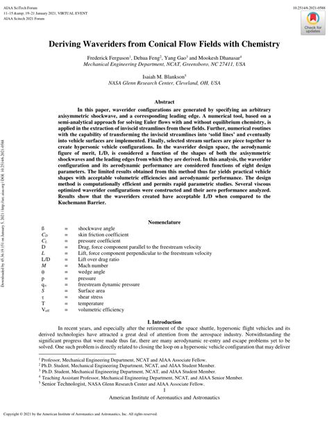 Pdf Deriving Waveriders From Conical Flow Fields With Chemistry
