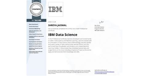 Shreya Jaiswal On Linkedin Completion Certificate For Ibm Data Science