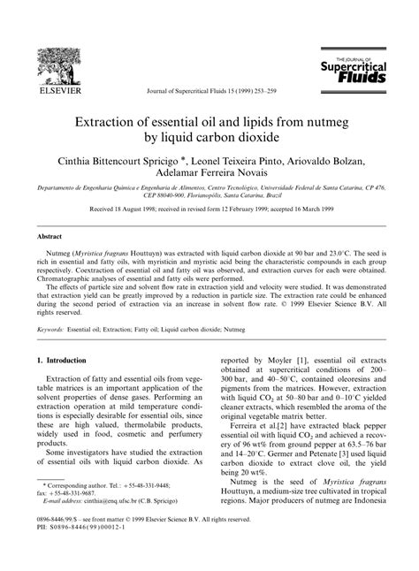 PDF Extraction Of Essential Oil And Lipids From Nutmeg By Liquid Carbon Dioxide