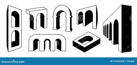 Set Of Linear Surreal Arches In Perspective Outline Fun Geometric Element Collection Bold 3d