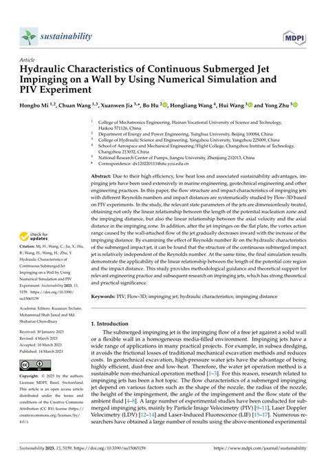 Pdf Hydraulic Characteristics Of Continuous Submerged Jet Impinging On A Wall By Using