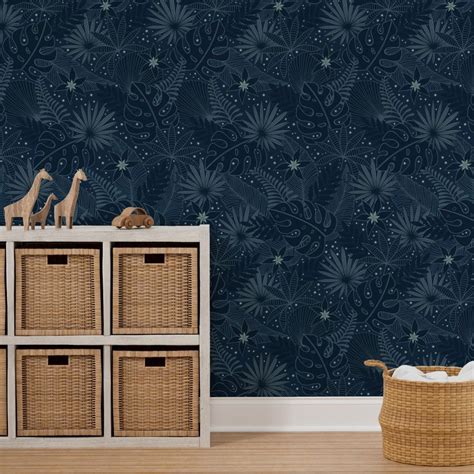 Tropical Night Sky Navy Blue Large Wallpaper Spoonflower Dark