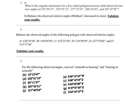 solved 1−a what is the angular misclosure for a five sided