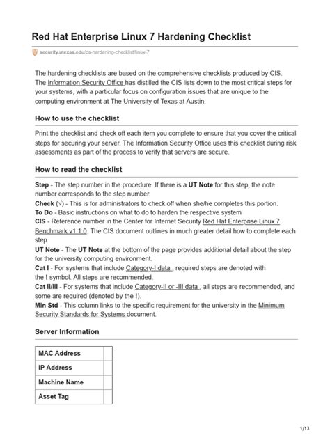 Os Hardening Checklist Rhel7 Pdf Secure Shell Password