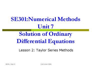 PPT SE Numerical Methods Unit Solution Of Ordinary Differential Equations PowerPoint