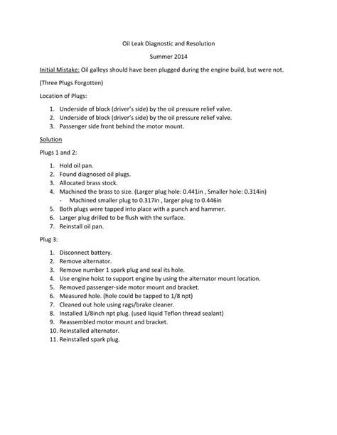 Pdf Documentation Of Diagnosing An Oil Leak Dokumentips