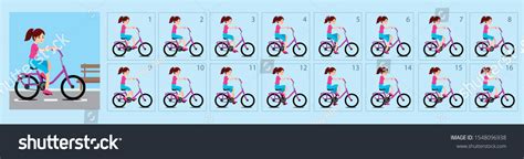 Cute Girl Ride Cycle Sprite Sheet Stock Vector Royalty Free