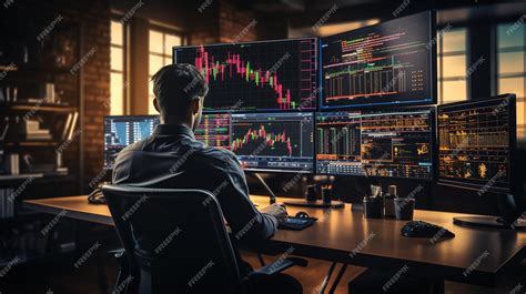 Premium Photo Professional Trader Investor Set On Desk And Look At Big Trading Charts On