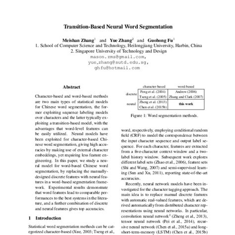 Transition Based Neural Word Segmentation Acl Anthology