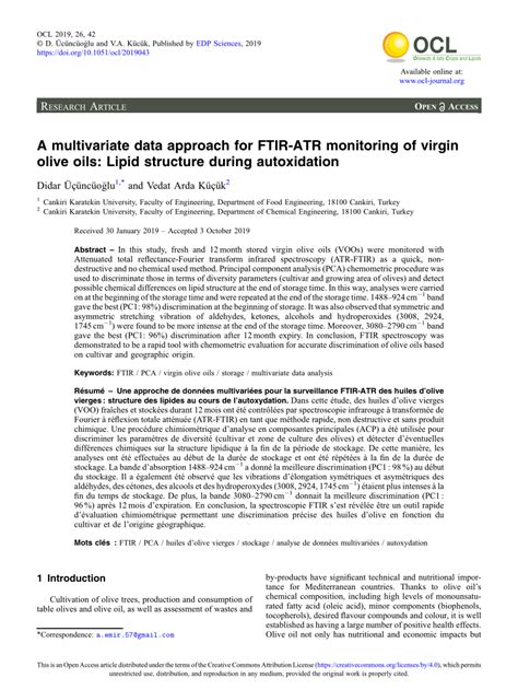 Pdf A Multivariate Data Approach For Ftir Atr Monitoring Of Virgin Olive Oils Lipid Structure