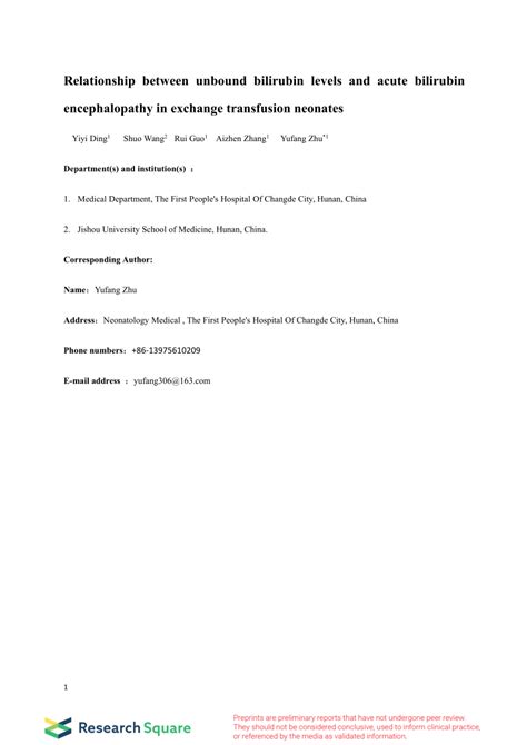 Pdf Relationship Between Unbound Bilirubin Levels And Acute Bilirubin Encephalopathy In