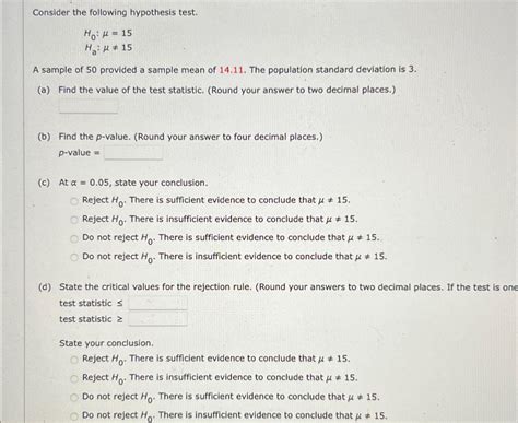 Solved Consider The Following Hypothesis Chegg