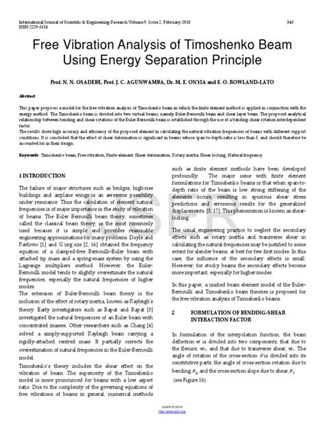 Free Vibration Analysis Of Timoshenko Beam Using Energy Separation Principle Pdf Bending