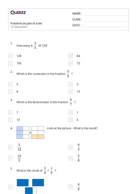 50 Fractions As Parts Of A Set Worksheets For 7th Class On Quizizz