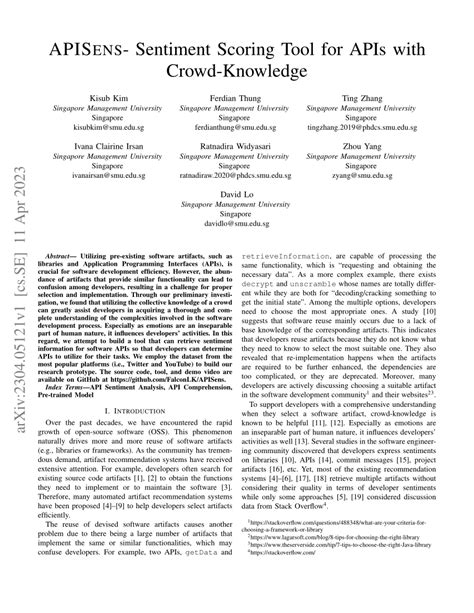 Pdf Apisens Sentiment Scoring Tool For Apis With Crowd Knowledge