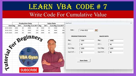 learn vba code part 7 write code for cumulative values youtube
