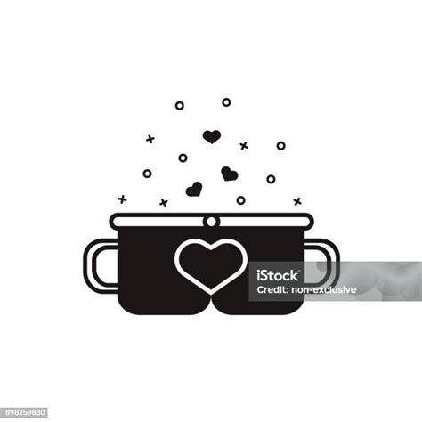 몇 잔 이나 고립 된 배경에 실루엣 블랙 소재 디자인 컵 상징의 쌍입니다 2 차 또는 커피 컵 발렌타인의 날 사랑 로맨틱 벡터 일러스트 레이 션 두 물체에 대한 스톡 벡터