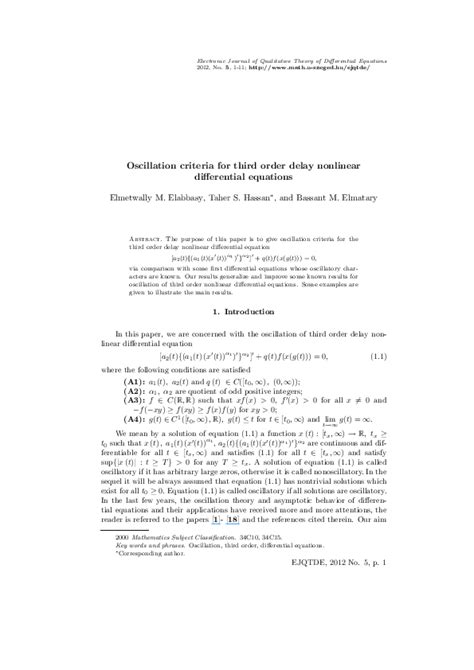 Pdf Oscillation Criteria For Third Order Delay Nonlinear Differential Equations