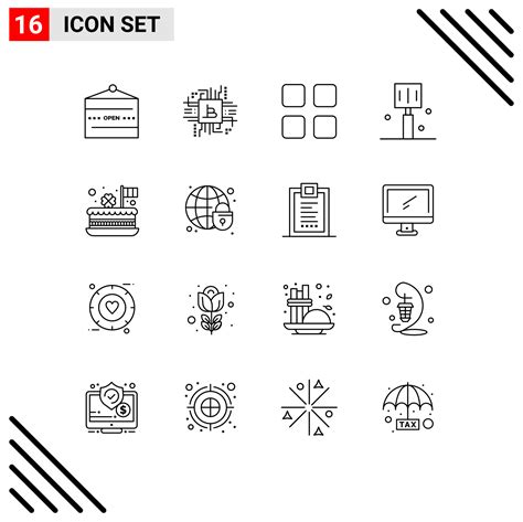Stock Vector Icon Pack Of 16 Line Signs And Symbols For Cake Food Fintech Fast Food Math