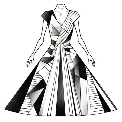 Premium Ai Image A Drawing Of A Woman In A Dress With A Geometric Pattern Generative Ai