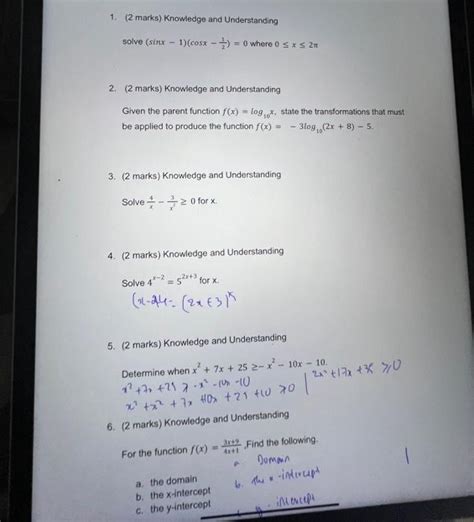 solved 1 2 marks knowledge and understanding solve sinx
