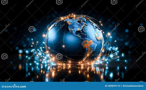 Globe With Internet Connection Lines Across The Planet Ai Generated Stock Illustration