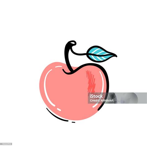 벡터 손으로 그린 낙서 빨간 사과 과일 잎 건강한 채식 주의 음식 건강한 식생활에 대한 스톡 벡터 아트 및 기타 이미지 건강한 식생활 공휴일 과일 Istock