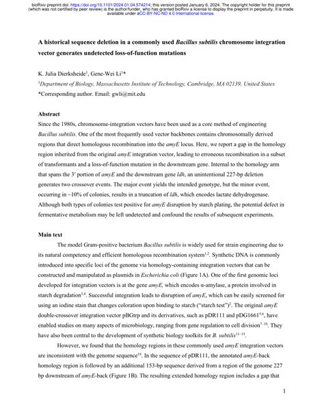 Pdf A Historical Sequence Deletion In A Commonly Used Bacillus