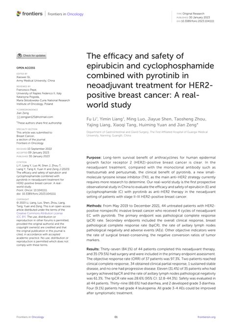 Pdf The Efficacy And Safety Of Epirubicin And Cyclophosphamide