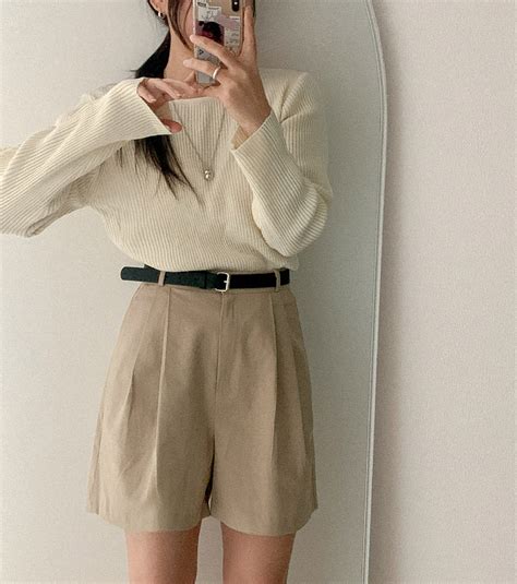 핀턱 4부 벨트 면 코튼 반바지 3color 어나더포유 에이블리