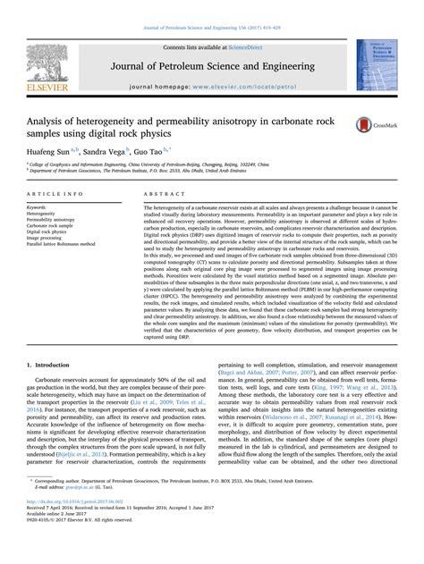 Pdf Analysis Of Heterogeneity And Permeability Anisotropy In Carbonate Rock Samples Using
