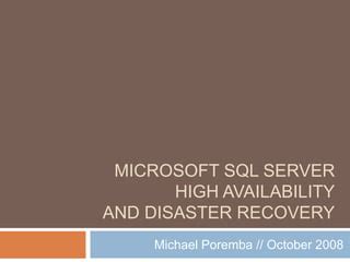 SQL Server High Availability And Disaster Recovery PPT