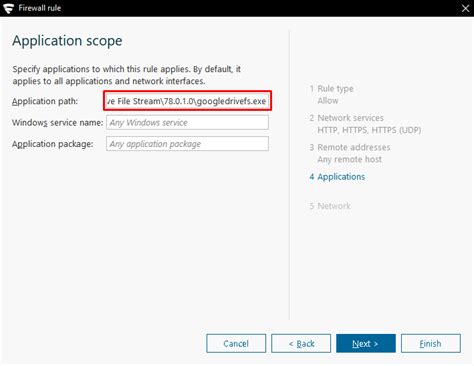 Firewall Rule Settings In Policy Manager Setting Application Path