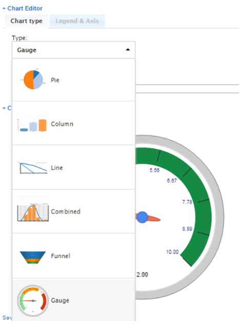 chart types and settings analytic reporting tool btactic open