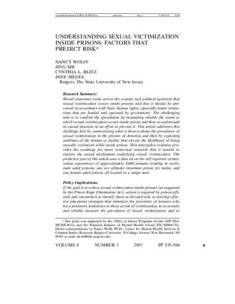 Pdf Understanding Sexual Victimization Inside Prisons Factors That Predict Risk