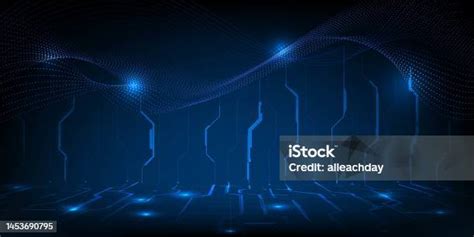 하이테크 디지털 기술과 웨이브 요소 그리드 라인이 있는 미래 기술 배경의 벡터 삽화 디지털 및 혁신 기술 개념 Cpu에 대한 스톡 벡터 아트 및 기타 이미지 Istock