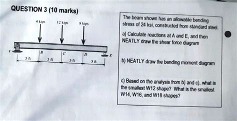 solved show all steps ans fbd question 3 10 marks 12kips 8ki the beam