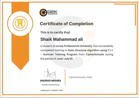 Shaik Mahammad Ali On Linkedin I Have Got My Certification In Dsa C And Received My