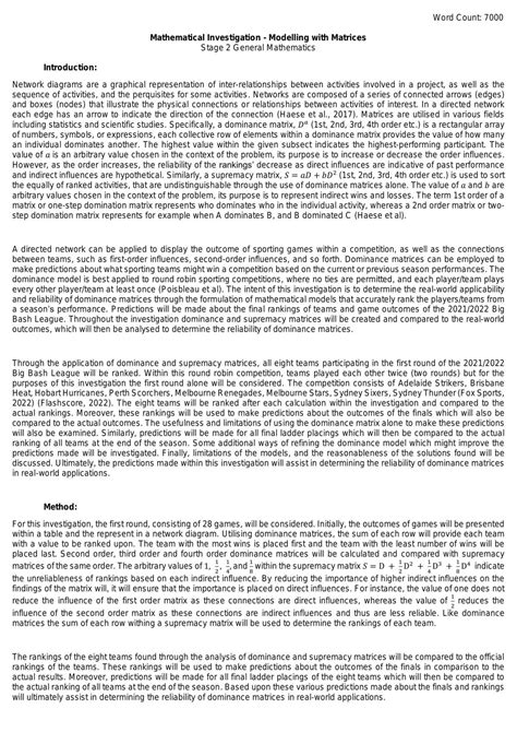 Mathematical Investigation Modelling With Matrices General