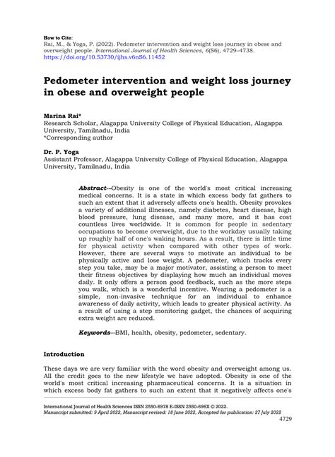 Pdf Pedometer Intervention And Weight Loss Journey In Obese And