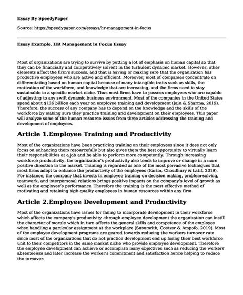 📚 Essay Example Hr Management In Focus