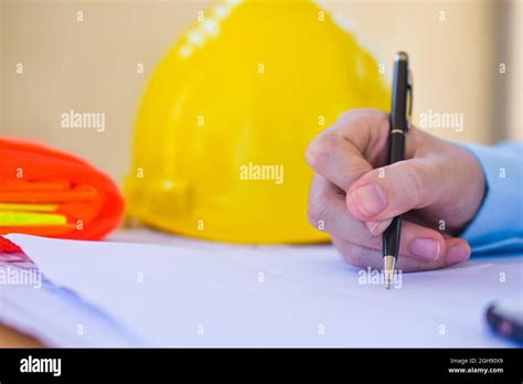 Closeup Hand Writing Work Engineering Design Stock Photo Alamy