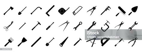 Tool Icon Set Of Hand Tool Icons Black Tool Icons Stock Illustration
