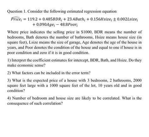 Solved Question Consider The Following Estimated Chegg